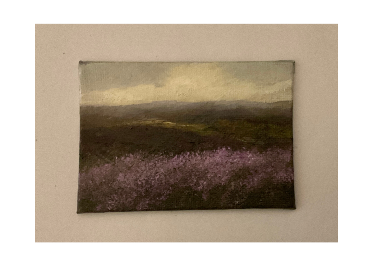 Heather, Haworth Moor - Miniature Oil Painting by Judith Levin