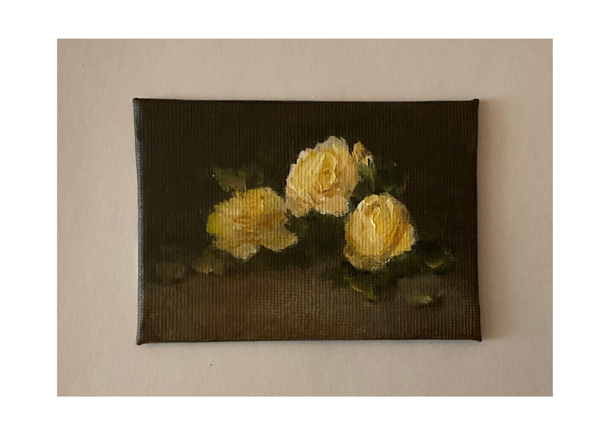 Yellow Roses - Miniature Oil Painting by Judith Levin